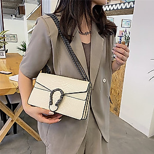 Crossbody Bags for Women Shoulder Hangbag Snake Printed Leather Small Square Satchel Purse Metal Chain Strap Clutch