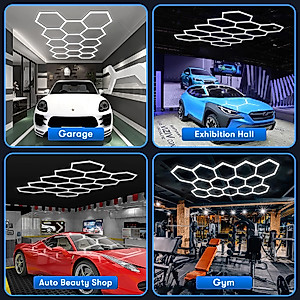 Hexagon Garage Light,57 Pack 14 Hexagon Honeycomb Lights,368W 39376LM Hexagon LED Lights,6500K Super Bright LED Hexagon Garage Light,LED Hexagon Lights for Garage Workshop Basement Gym Warehouse
