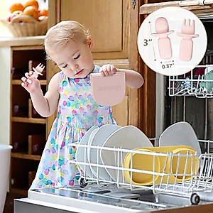 yahaa Toddler Plates Travel Essential on the go,Baby Plates with Forks and Spoons Self Feeding 6 months,Foldable,Silicone,BPA Free,Aqua