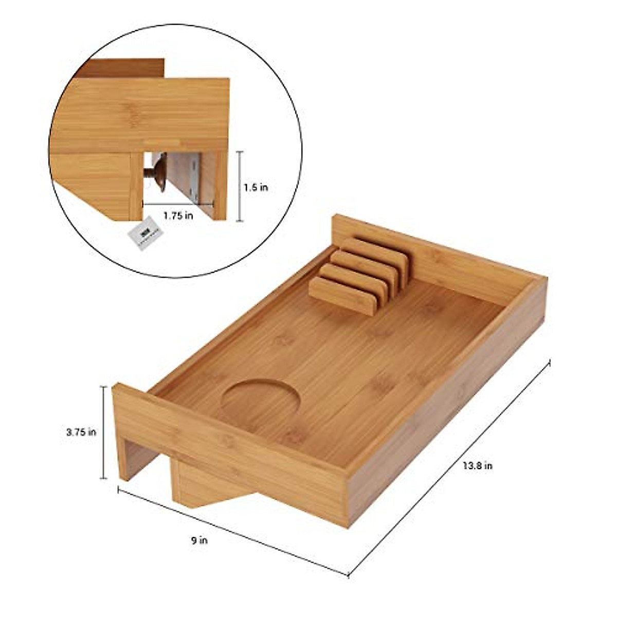 Lavish Home Bedside Shelf –Bamboo Modern Clamp-on Floating Nightstand and Bedroom Accessories Tray for Home, Dorm, RV or Apartment, 13.8” L x 9” W x 3.75” H, Natural Finish