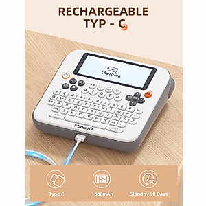 Makeid E1 Portable Label Maker - Bluetooth Compatible Thermal Printer - QWERTY Keyboard, 4.42" LCD Screen - Prints 9mm, 12mm, 16mm Clear Waterproof Sticker Labels - Includes USB Cable