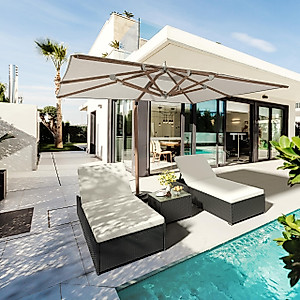 LHBcraft Outdoor PE Wicker Chaise Lounge Set, Patio Lounge Chairs, Rattan Adjustable Reclining Lounge Chairs with Cushions and Matching Storage Table (Two Chair + one Table)