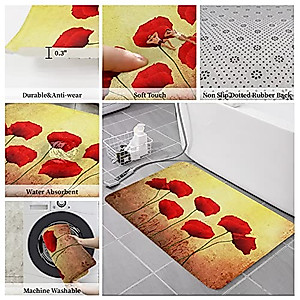 Libaoge Kitchen Mat Rug 1 PCS Red Flowers Under Sunset Runner Rug Anti-Fatigue Comfort Memory Foam Standing Mat Non-Slip Floor Door Mat for Bathroom Bedroom 20x47in