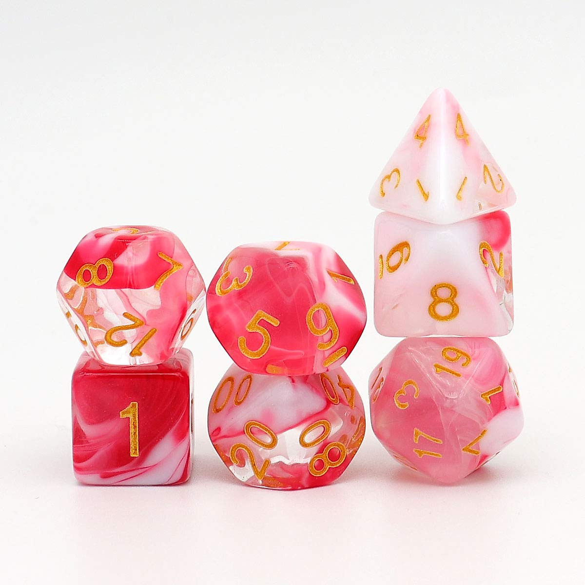 Haxtec DND Dice Set 7PCS Polyhedral D&D Dice for Roleplaying Dice Games as Dungeons and Dragons (Pink White Clear)