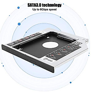 Gaeirt SSD Tray, 9.5mm Thichness Aluminium Alloy Durable 6Gbps SATA3.0 State Drive Bracket for Replacement