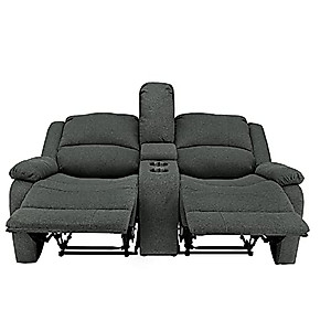 RecPro Charles 67" Double Recliner RV Sofa with Console and Cupholders | Zero Wall Loveseat for Camper | Wall Hugger Couch | Fifth Wheel Theater Seating | Replacement RV Furniture | Fossil Cloth