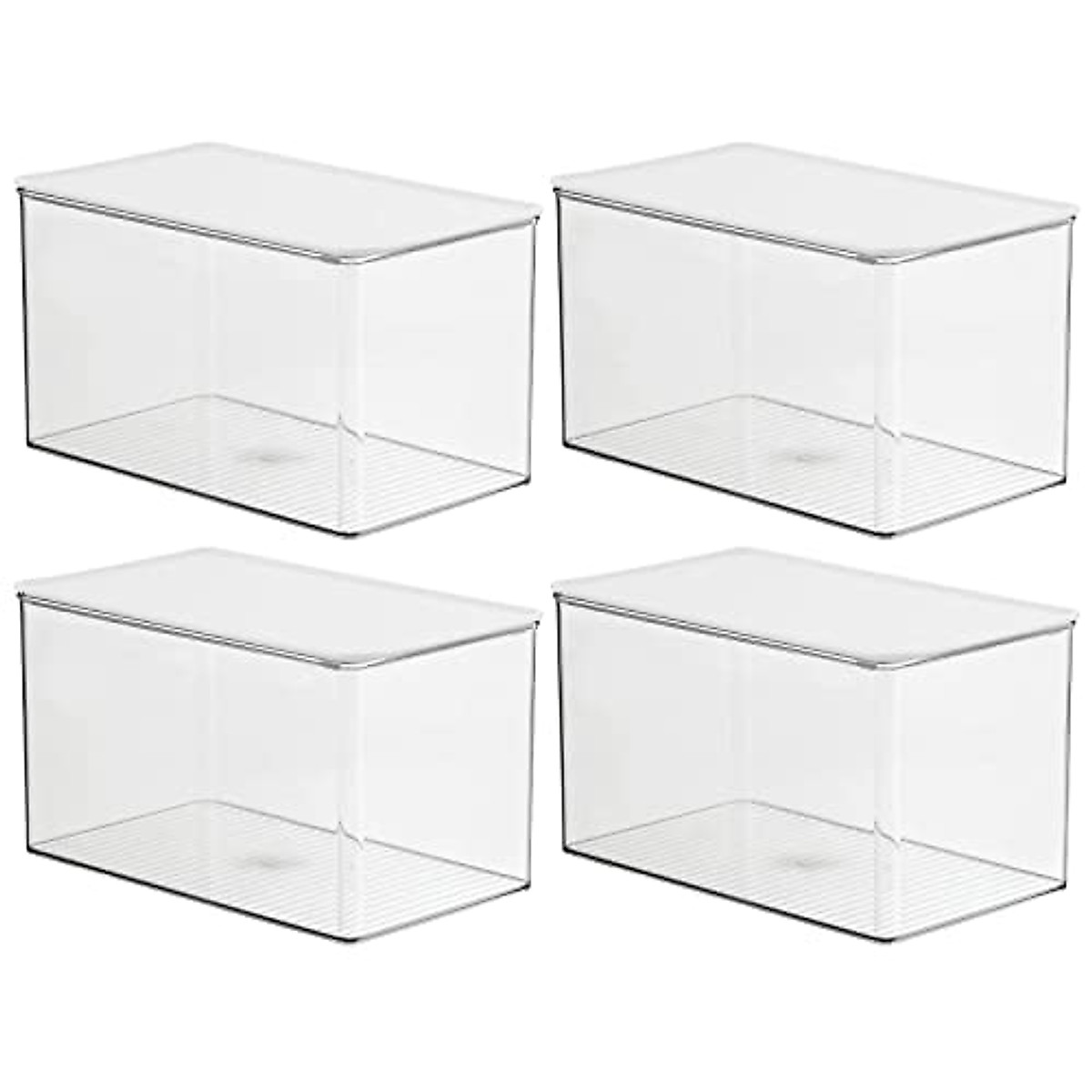 mDesign Plastic Stackable Kitchen Pantry Cabinet or Refrigerator Food Storage Container Box, Attached Hinged Lid - Organizer for Snacks, Produce, Pasta, Lumiere Collection - 4 Pack - Clear/White