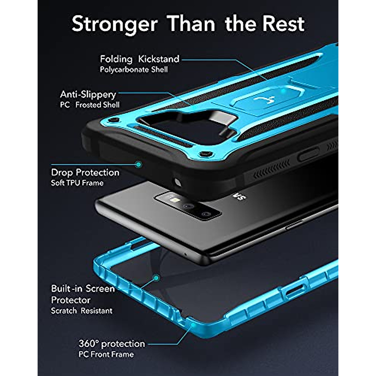 YOUMAKER Kickstand Case for Galaxy Note 9, Full Body with Built-in Screen Protector Heavy Duty Protection Shockproof Rugged Cover for Samsung Galaxy Note 9 6.4 Inch - Blue