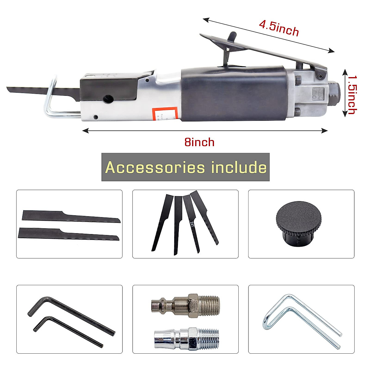 SDRTOP Air Reciprocating Saw Pneumatic body saws tool with 6pc 24T & 32T Blades Heavy Duty Hacksaw Cutter for Metal Sheet Cutting