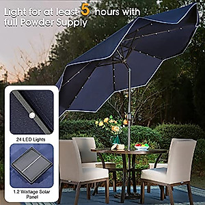 Sophia & William Patio Umbrella with 24 LED Lights Outdoor Umbrella with Corrugated Edge Easy Lift UV Protection 9ft Umbrella Auto-Tilt for 5 Pieces Patio Furniture Backyard Pool Garden, Navy