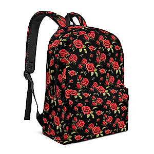 Rose School Backpack Lightweight Cute Kids Backpack Classic Bookbag Cool Daypack for Teen High School Student, 17 Inch