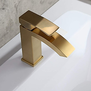 BULUXE Bathroom Sink Faucet in Brushed Gold, Contemporary Style Single Hole Single Handle Deck Mounted Gold Bathroom Faucet Solid Brass Bathroom Basin Mixer Tap cUPC Certified