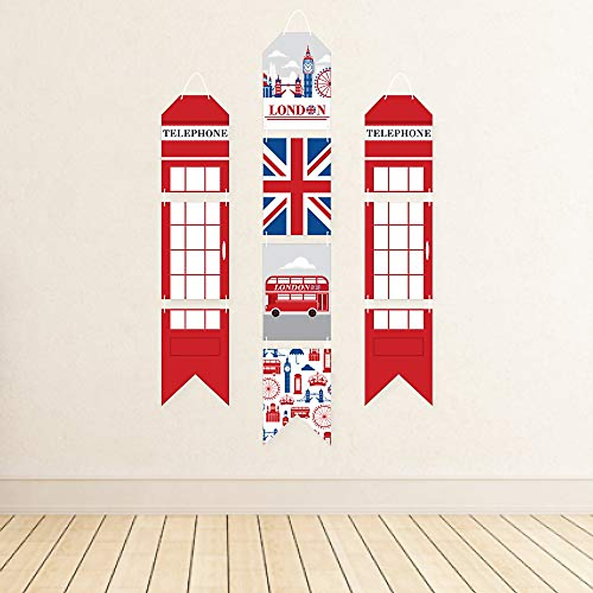 Big Dot of Happiness Cheerio, London - Hanging Vertical Paper Door Banners - British UK Party Wall Decoration Kit - Indoor Door Decor