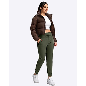G Gradual Women's Fleece Lined Joggers High Waisted Water Resistant Thermal Winter Sweatpants Running Hiking Pockets(Olive, L)