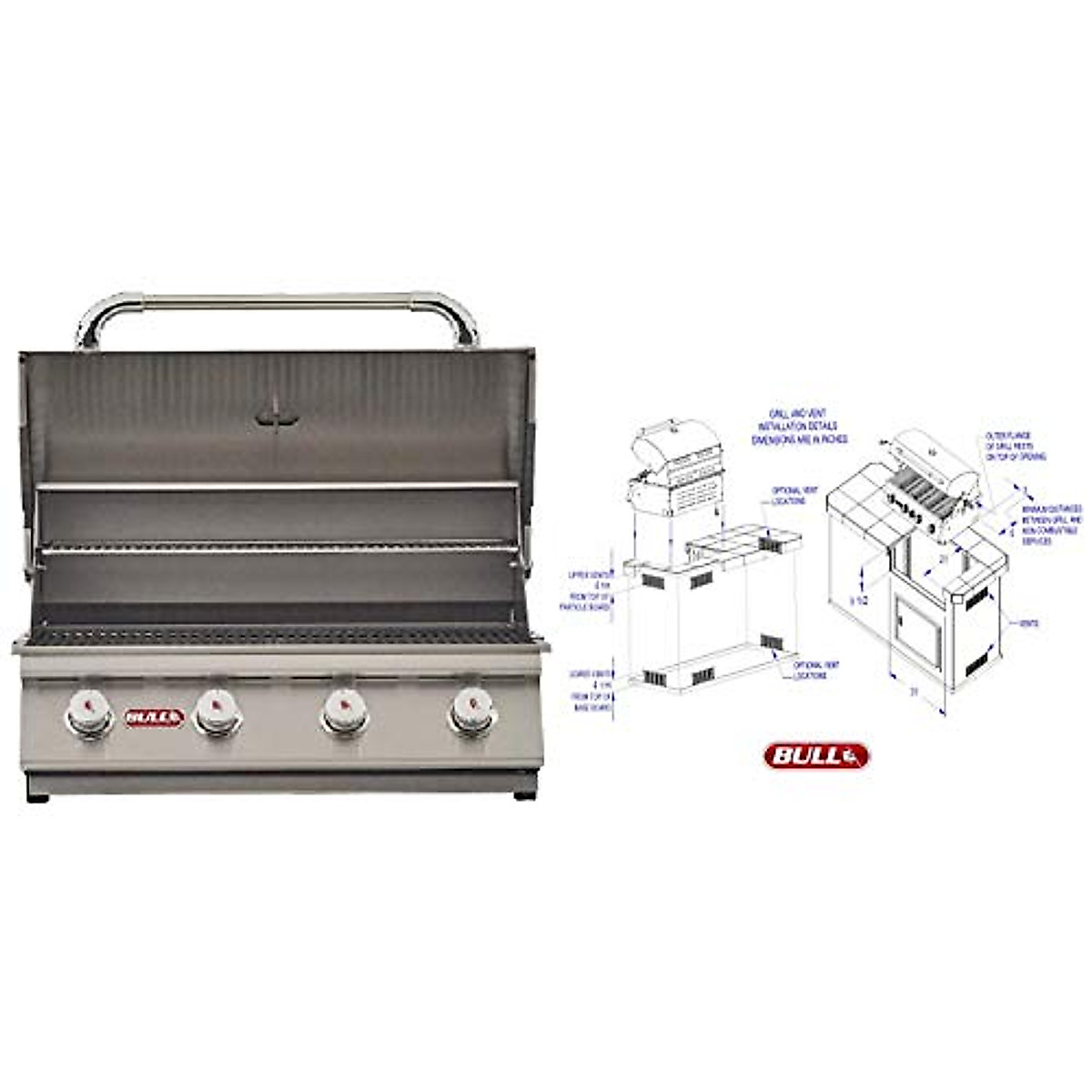 AMS Fireplace AMS BULL grill 30 Outlaw BBQ Grill with BULL single Side Burner, 30 DoorDrawer Combo, Single Drawer, Sink and Cover (Natural Gas)