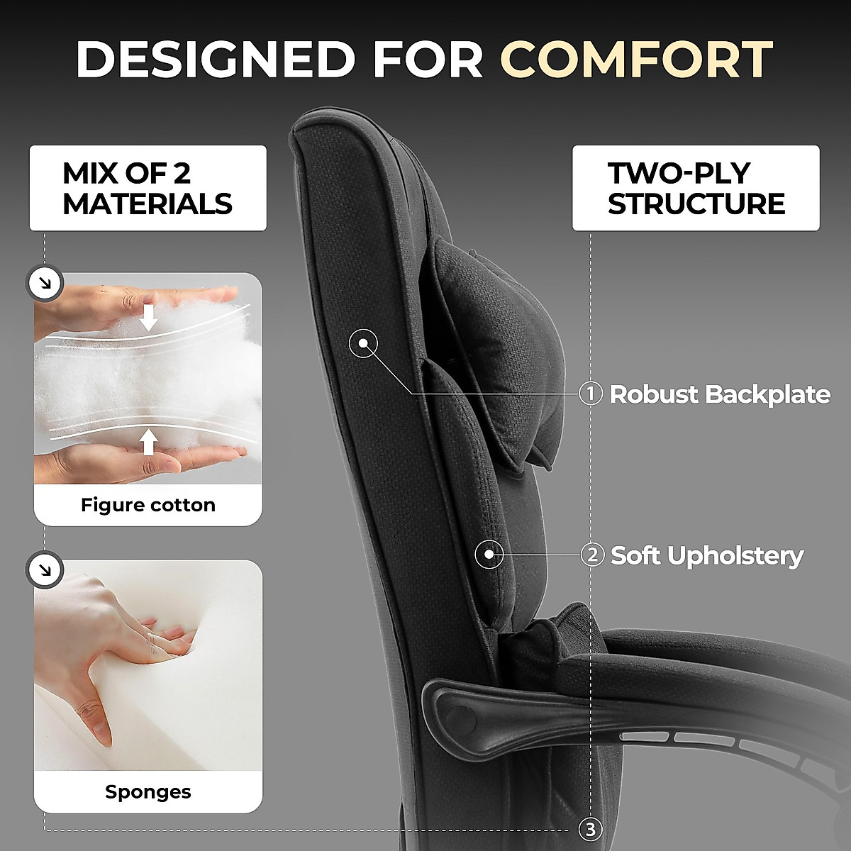 Dowinx Big and Tall Executive Office Chair Fabric with Footrest and Padded Armrest, Ergonomic Computer Desk Chair with Lumbar Support,High Back Home Desk Chair Gaming Chair for Adult, 350LBS, Black