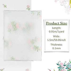 FINGERINSPIRE 1 Yards Embroidered Tulle Lace 59inches Wide Pink Floral Embroidered Lace Fabric Polyester White Tulle Embroidered Floral Sewing Fabric for DIY Clothing Dresses Wedding Decoration