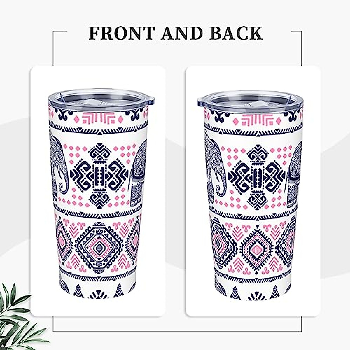20oz Insulated Coffee Tumbler With Straw Stainless Steel Swig Tumblers,Travel Mugs Insulated For Hot And Cold,Reusable Thermal Water Bottle Cup For Car Camping Exercise（Mandala Bohemian Elephant ）