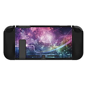 PlayVital Purple Galaxy Protective Case for Nintendo Switch, Soft TPU Slim Case Cover for Nintendo Switch Joycon Console with Colorful ABXY Direction Button Caps