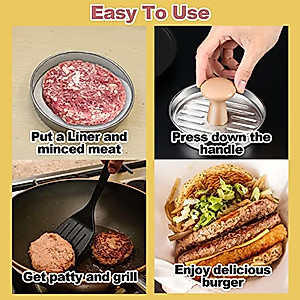 Lvpradior Burger Press, 5" Stainless Steel Non-Stick Hamburger Press Patty Maker with 100pcs Wax Paper for Stuffed Burgers Slider BBQ Barbecue Grilling