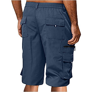 Mens Athletic Shorts 10 Inch Inseam Cargo Shorts for Men Stretch Waist Premium Twill Multi Pockets Casual Tooling Shorts Fashion Solid Utility Shorts White Linen Shorts Set Men Big and Tall Navy 3X