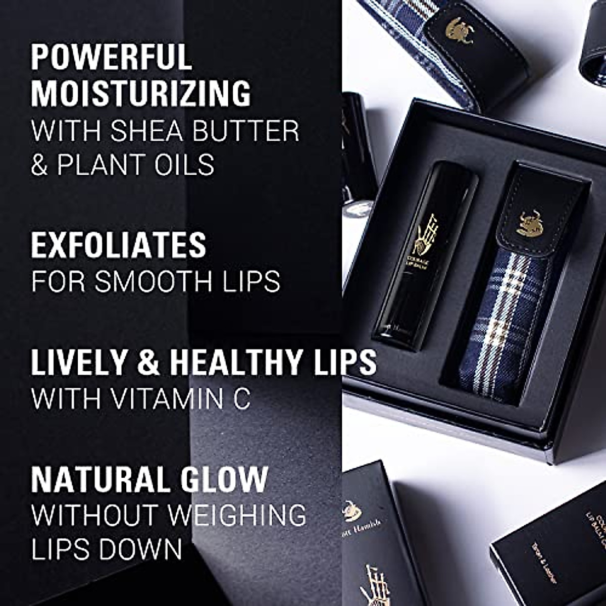 Scott Hamish Courage Lip Balm & Case Gift Set - Pure Cowhide Leather Chapstick Holder with Hydrating Lip Balm for Dry Cracked Lips - Flavored Lip Balm & Lip Balm Holder Gift Set for Men