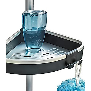 WENKO Tension Corner Shower Caddy 3 Pole and Baskets für Shampoo, Conditioner, Soap with Hooks for Razors, Towels, Blue