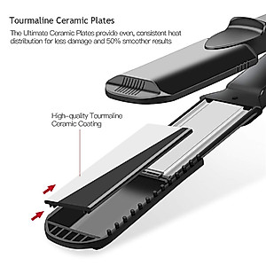 Hair Crimper, Crimping Irons Hair Straightener Flat Iron with 4 Interchangeable Tourmaline Ceramic Plate Adjustable Temperature for All Hair Type