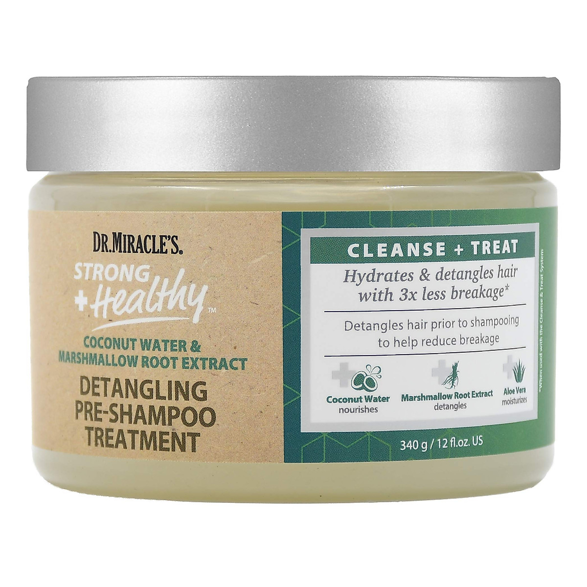 Dr. Miracle's Strong & Healthy Detangling Pre-Shampoo Treatment. Infused with Coconut Water, Marshmallow Root and Aloe Vera, Hydrates and Restores Moisture to Dry Damaged Hair 12 oz
