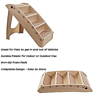 Pet Stairs – Safe and Durable Indoor or Outdoor Ramp with 4 Step Design – Cat or Dog Steps for Home and Vehicle by PETMAKER (Tan)
