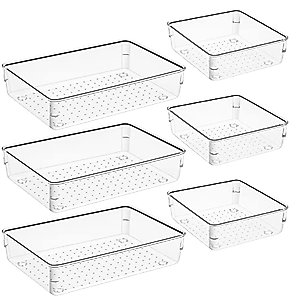 wudianbanCC 6 PCS Drawer Organizer Bins 2 Sizes Transparent Storage Tray, Desktop Organizer, Multifunctional Kitchen Drawer Organizer Tray,For BathroomDressing TableGadgetsOffice Drawer Organizer