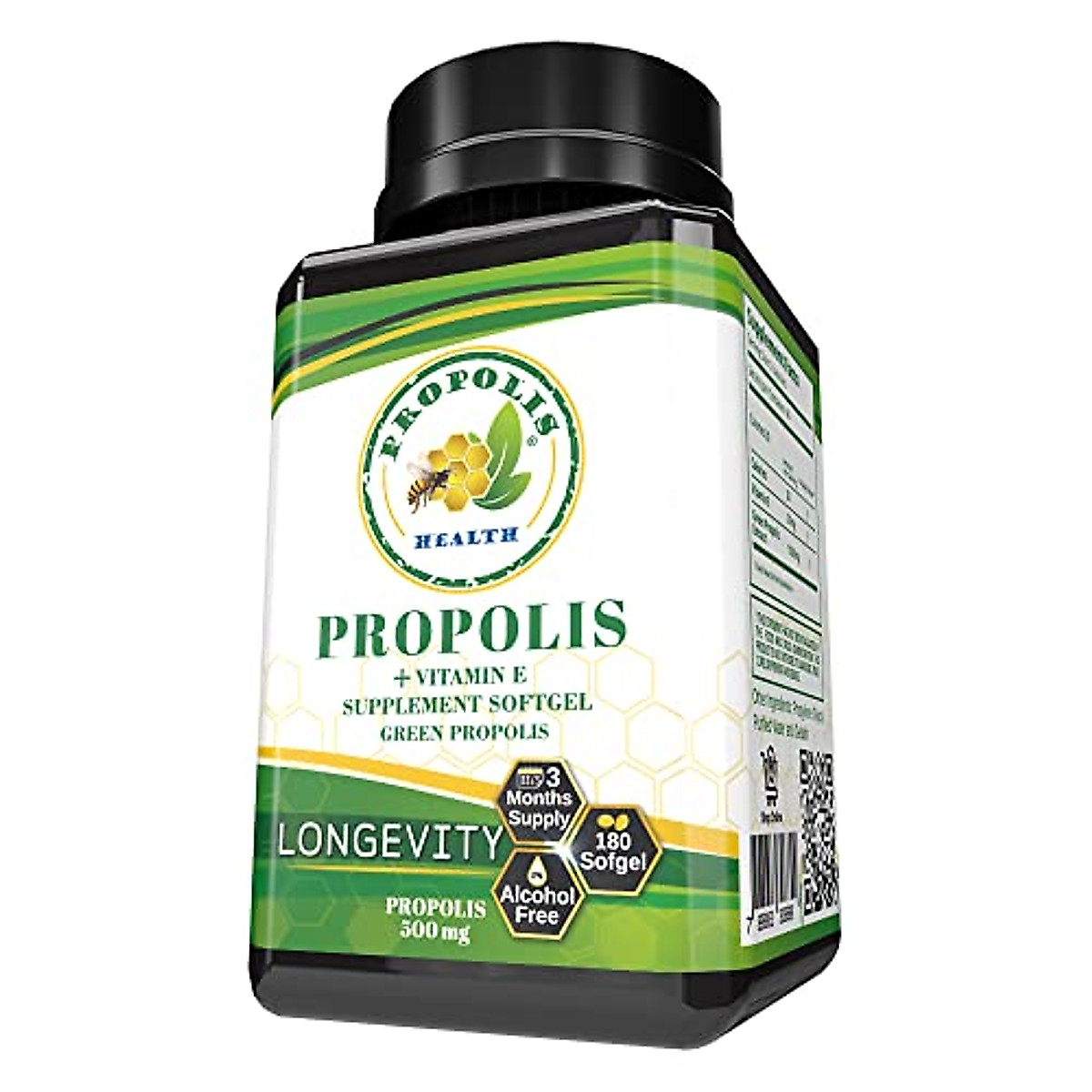 Propolis Health Propolis Capsules 1000mg-Daily with Vitamin E Per 2 Capsules - Brazilian Green Propolis Extract - Immune Booster 50 Days Supply Propolis Capsules (180 Capsules)