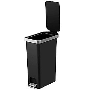 10.5 gal Plastic Slim Kitchen Step Trash Can, Black, 17.30" L x 9.80" W x 24.60" H