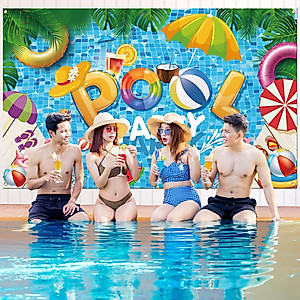 Summer Beach Party Decorations, Pool Banner Backdrop for Kids Summer Pool Party Decorations Supplies, 72x43 inch