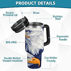 Selerdon 40 oz Tumbler Eagles Blue with Handle and Straw Lid Vacuum Stainless Steel Insulated Water Bottle Travel Mug Car Cup Holder Friendly BPA Free for Gym Travel Office