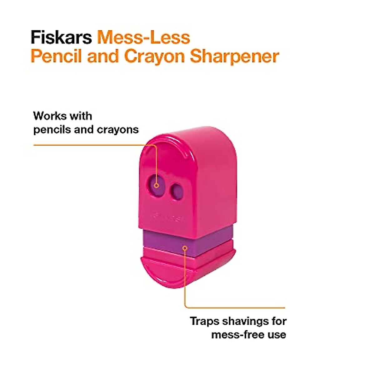 Fiskars Squeeze Sharpener for Kids 5+ - Crayon and Pencil Sharpener - Back to School Supplies - Color May Vary