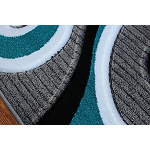 Masada Rugs, Sophia Collection Hand Carved Mat Modern Contemporary Turquoise White Grey Black (2 Feet X 3 Feet 4 Inch) Welcome Mat, Doormat, Bathroom Rug, Kitchen Mat, Small Space Rug