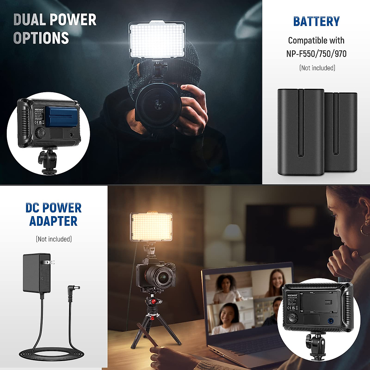Neewer on Camera Video Light Photo Dimmable 176 LED Panel with 1/4" Thread for Canon, Nikon, Sony and Other DSLR Cameras, 5600K (Battery Not Included)