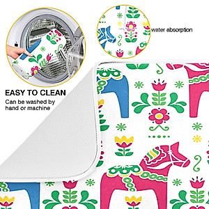 Dish Drying Mat for Kitchen Folk Art Dala Horse Absorbent Heat Resistant Dishes Drainer Pad 18 x 24 Inch