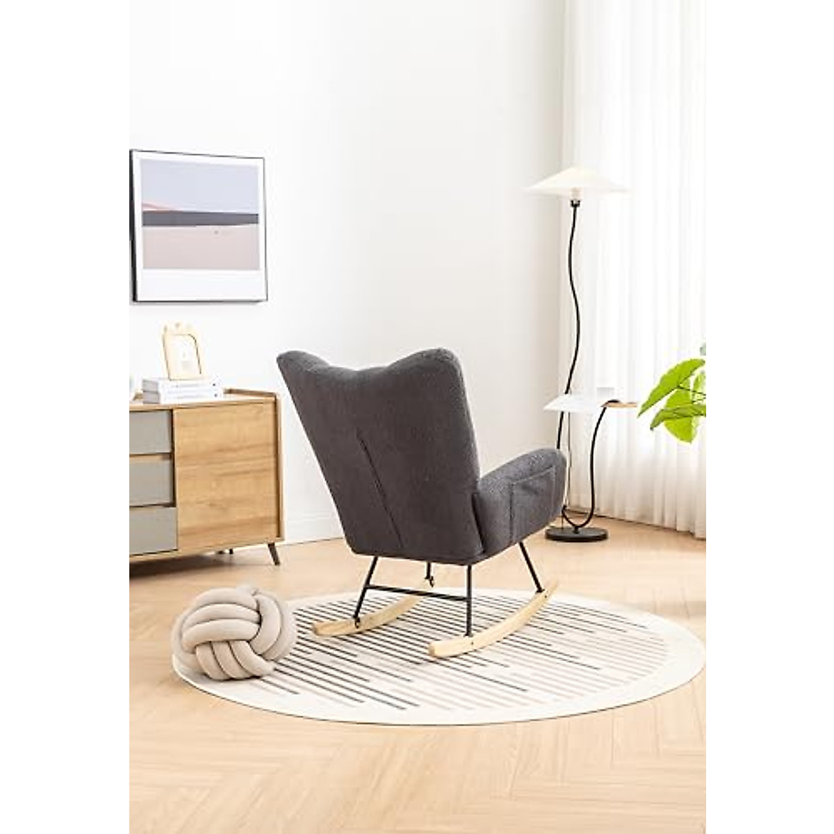 Bellemave Nursery Rocking Chair Teddy Upholstered Glider Rocker Rocking Accent Chair Padded Seat with High Backrest Armchair Comfy Side Chair for Living Room Bedroom Offices（Dark Grey）