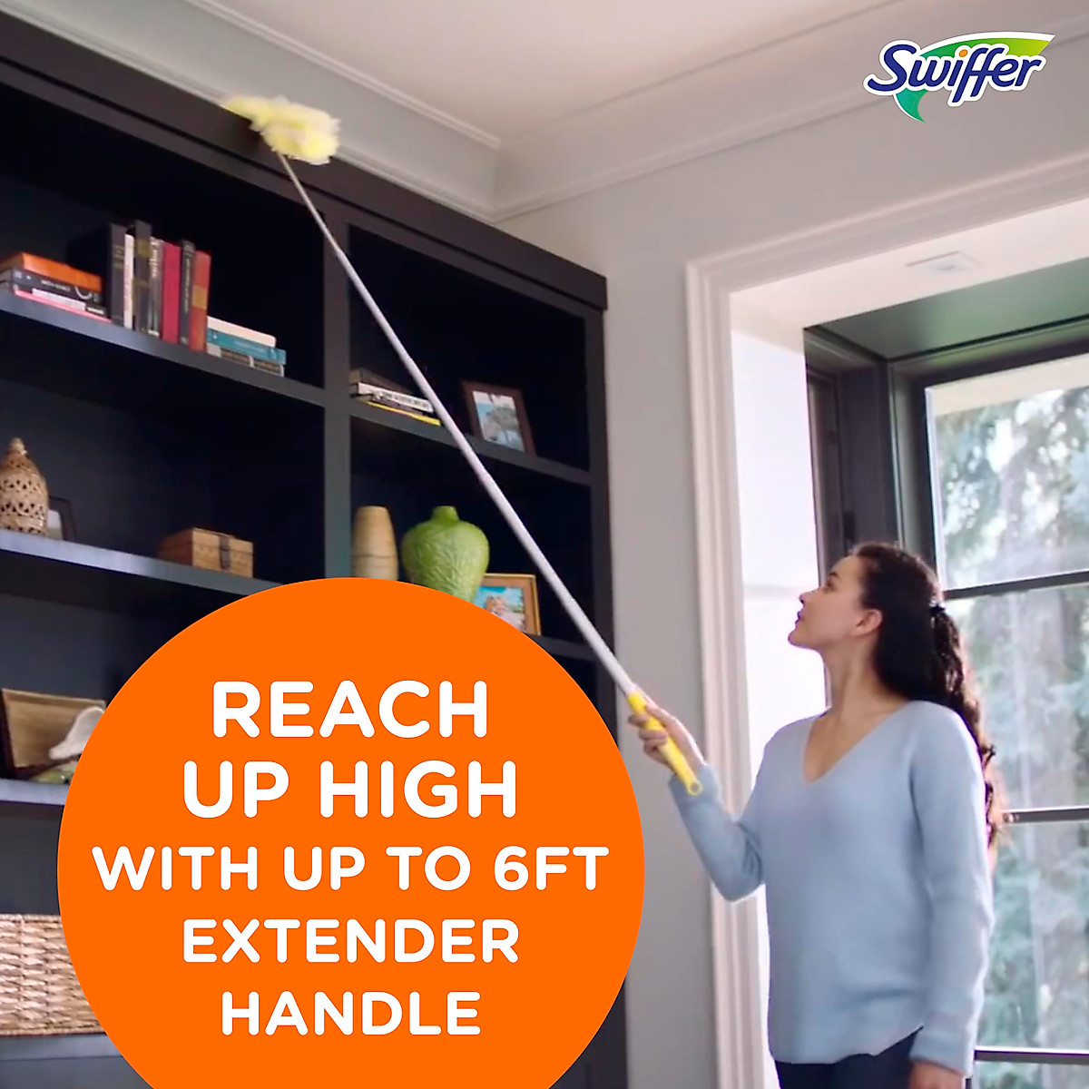 Swiffer Ceiling Fan Duster Super Extender Handle Starter Kit, 6 Heavy Duty Refills