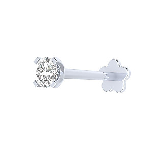Demira Jewels 0.04 ct Real Diamond Nose Stud 14K White Gold Internally Threaded 8MM Long Screw Back HI Color