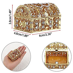 ELLDOO Crystal Treasure Chest Box Floral Engraved Jewelry Box Wedding Box Keepsake Box Ring Earring Small Trinket Storage Organizer Box for Girls Women Wedding Brithday Gift, Gold