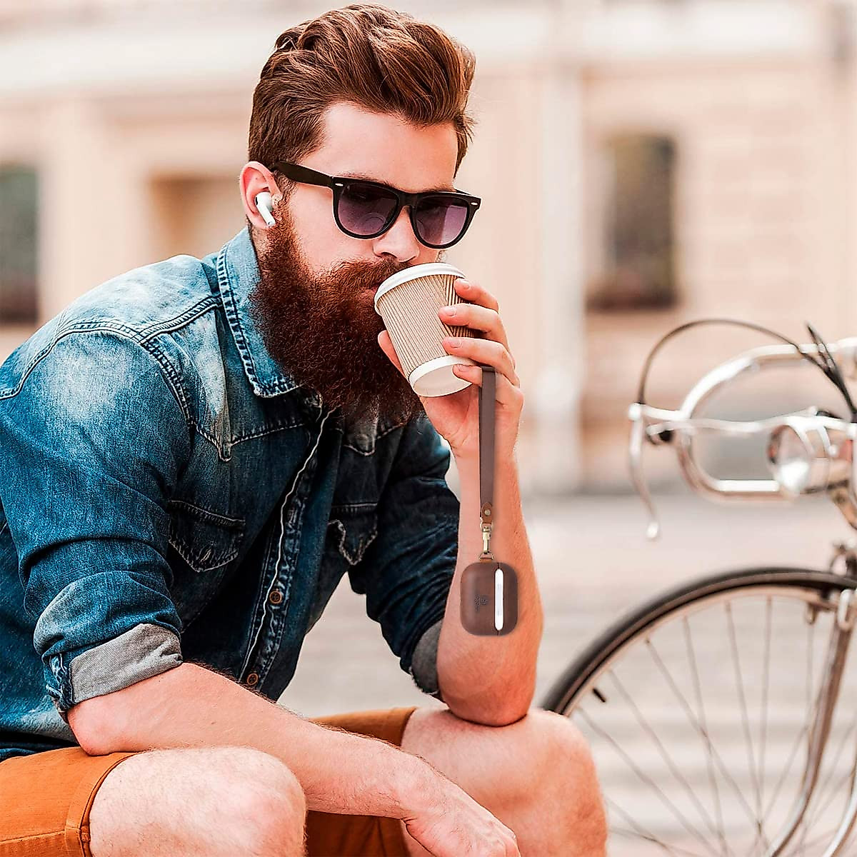 MAOGOAM for AirPods Pro Leather Case Cover with Hand Strap, Genuine Oil Wax Crazy Horse Cowhide Leather Case Cover for Airpods Pro, Handcrafted Fully-Wrapped, The Front LED Visible, Dark Brown