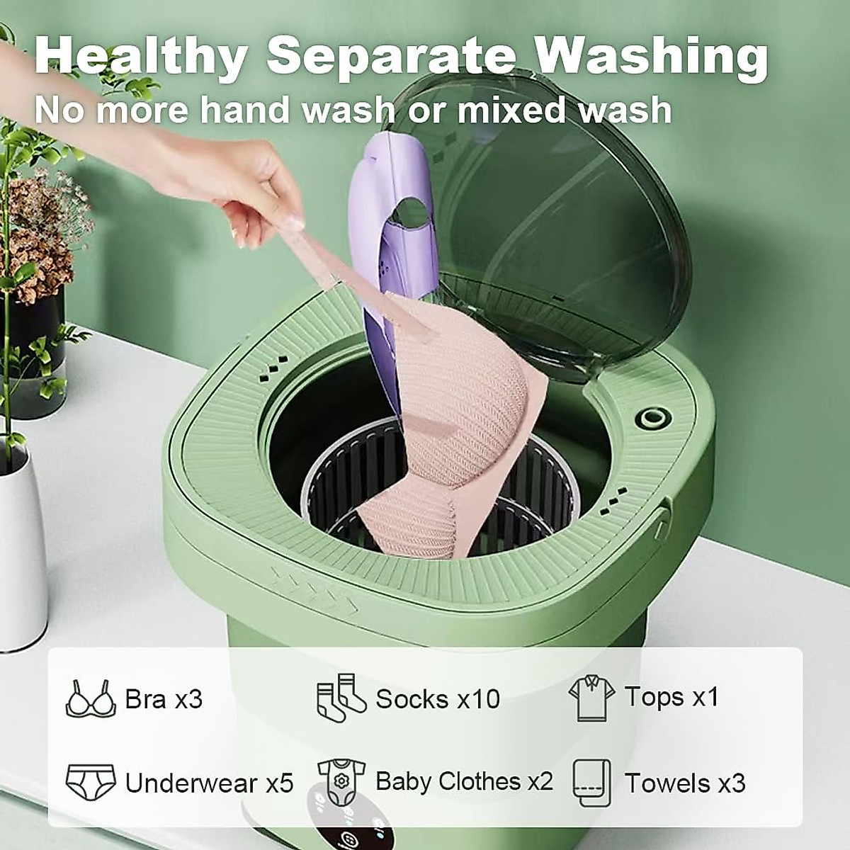 Portable washing Machine and Dryer Combo, Foldable Mini Washing Machine, Automatic Portable washing Machine for Baby Clothes Sock Underwear or Small Items, Suitable for Laundry Camping RV Travel 6.5L