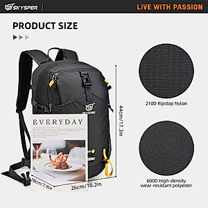 SKYSPER Small Daypack 20L Hiking Backpack Lightweight Travel Day Pack with Waist Strap for Women Men(Black)