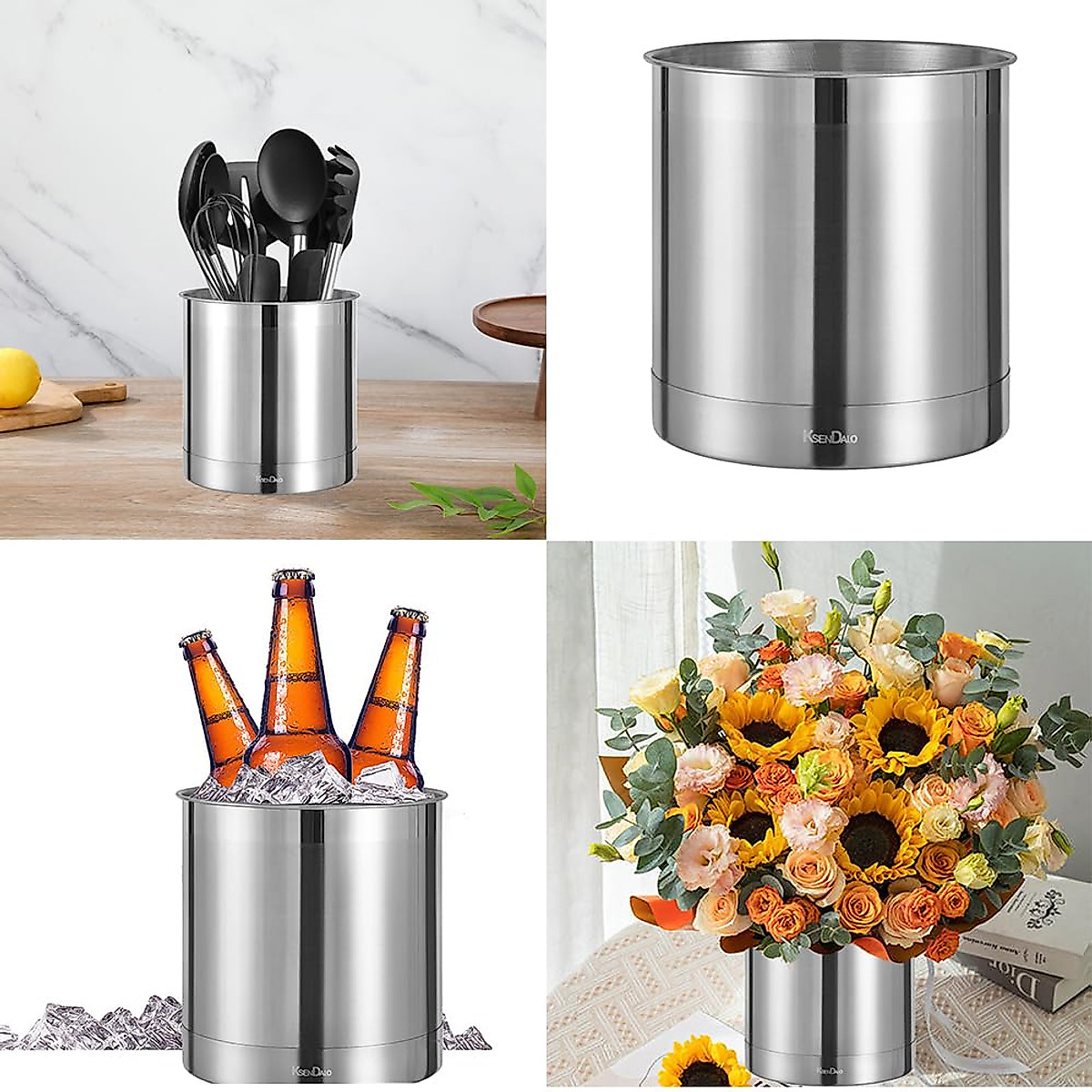 KSENDALO Jombo Steel Holder Utensil Crock 7inch Tall,Utility Sturdy Heavy Large Utensils Holder Stainless Silverware Holder for Kitchen Home and Office…