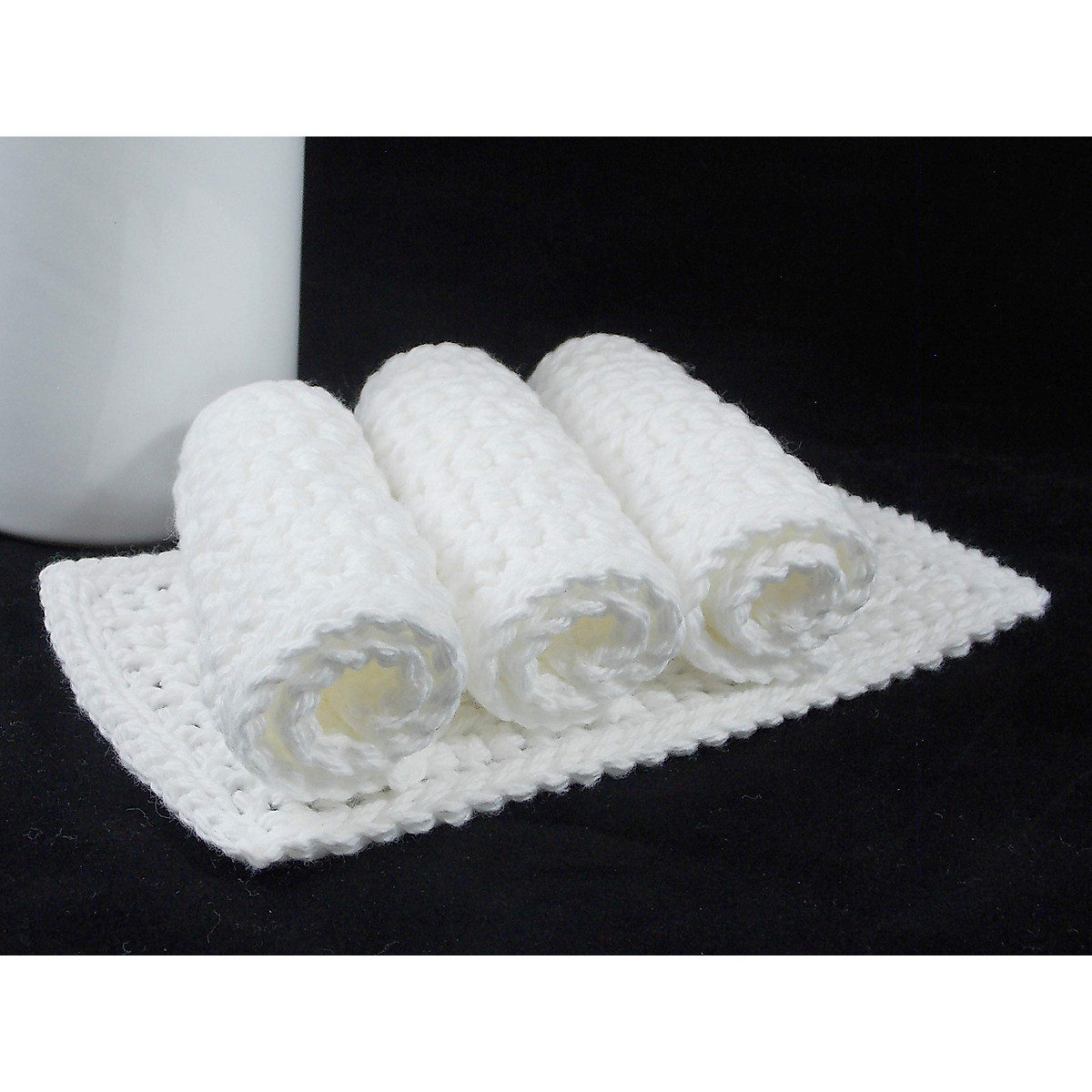 Set of 4 Handmade White 4 inch x 7 inch Rectangular Crochet Cotton Dishcloths