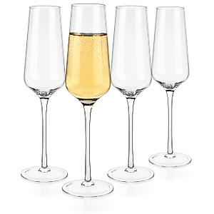 Luxbe - Champagne Crystal Flutes Glasses, Set of 4 - Modern Elegant Sparking Wine Glasses, Hand Blown - Good for Wedding, Anniversary, Christmas - 12oz / 350ml