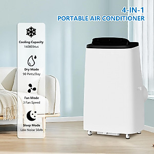 GAOMON Portable Air Conditioners, 14,000btus Portable AC for Room up to 700 Sq. Ft. with Remote Control, 24H Timer, 4-in-1 Air Conditioner with Cool, Fan and Dehumidifier